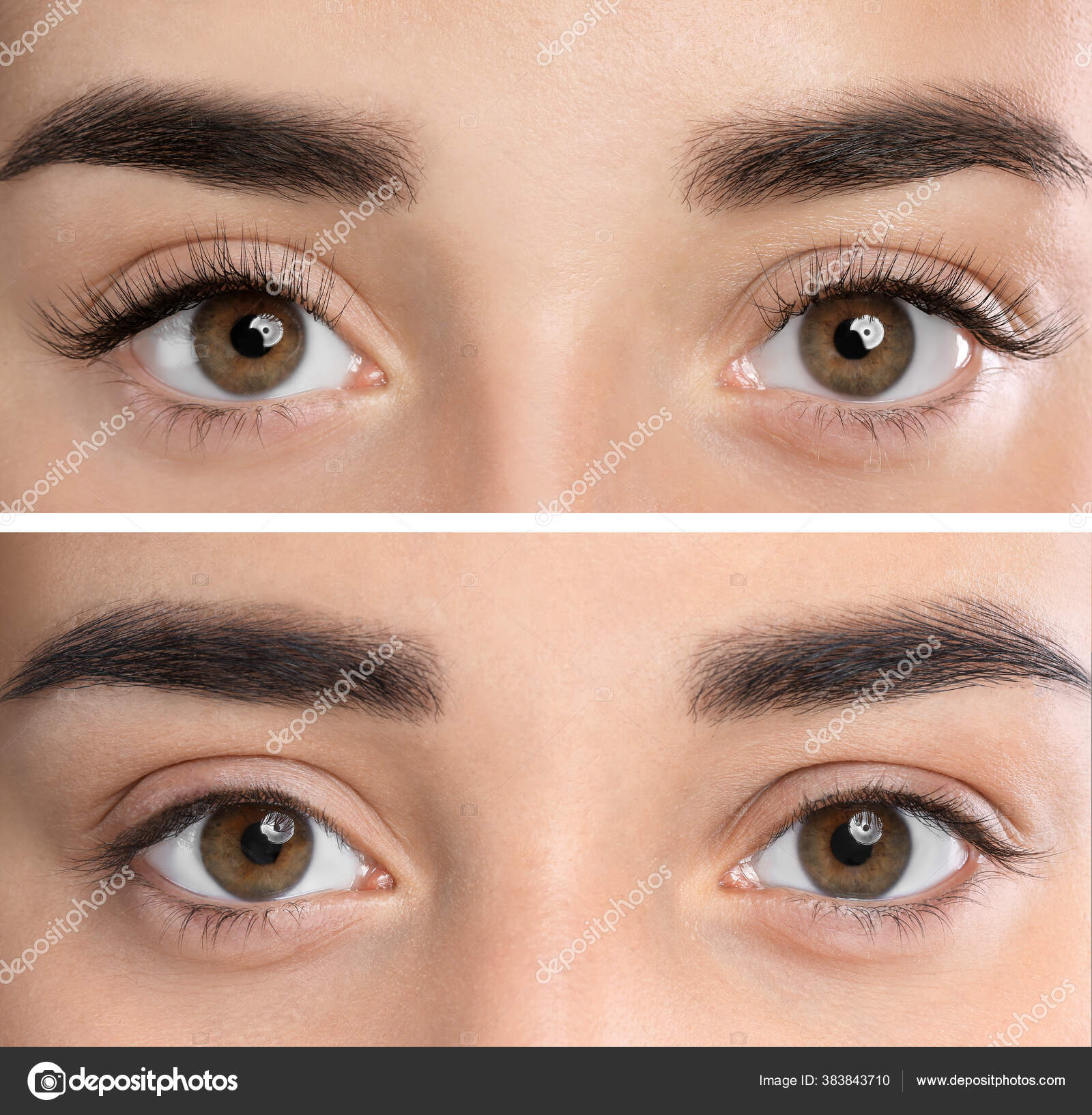 Collage Photos Young Woman Eyelash Extension Procedure Closeup — Stock ...