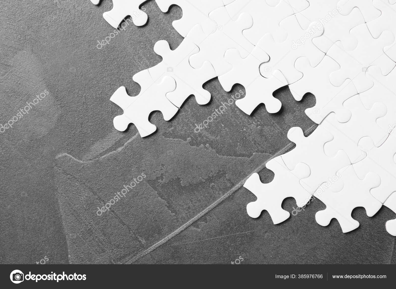 Blank White Puzzle Pieces Grey Stone Background Flat Lay — Stock Photo ...