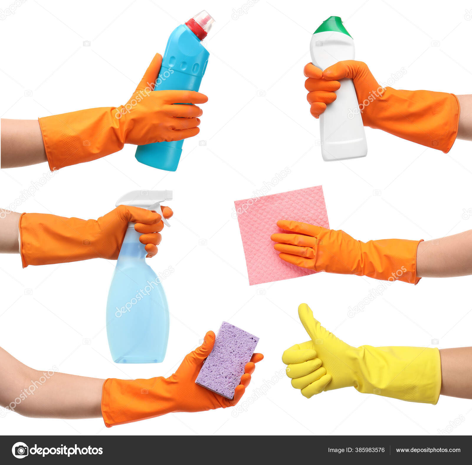Collage Photos People Holding Cleaning Supplies White Background ...