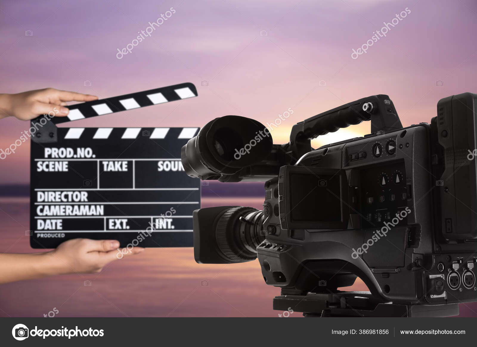 Modern Video Camera Assistant Clapperboard Outdoors Closeup Cinema ...