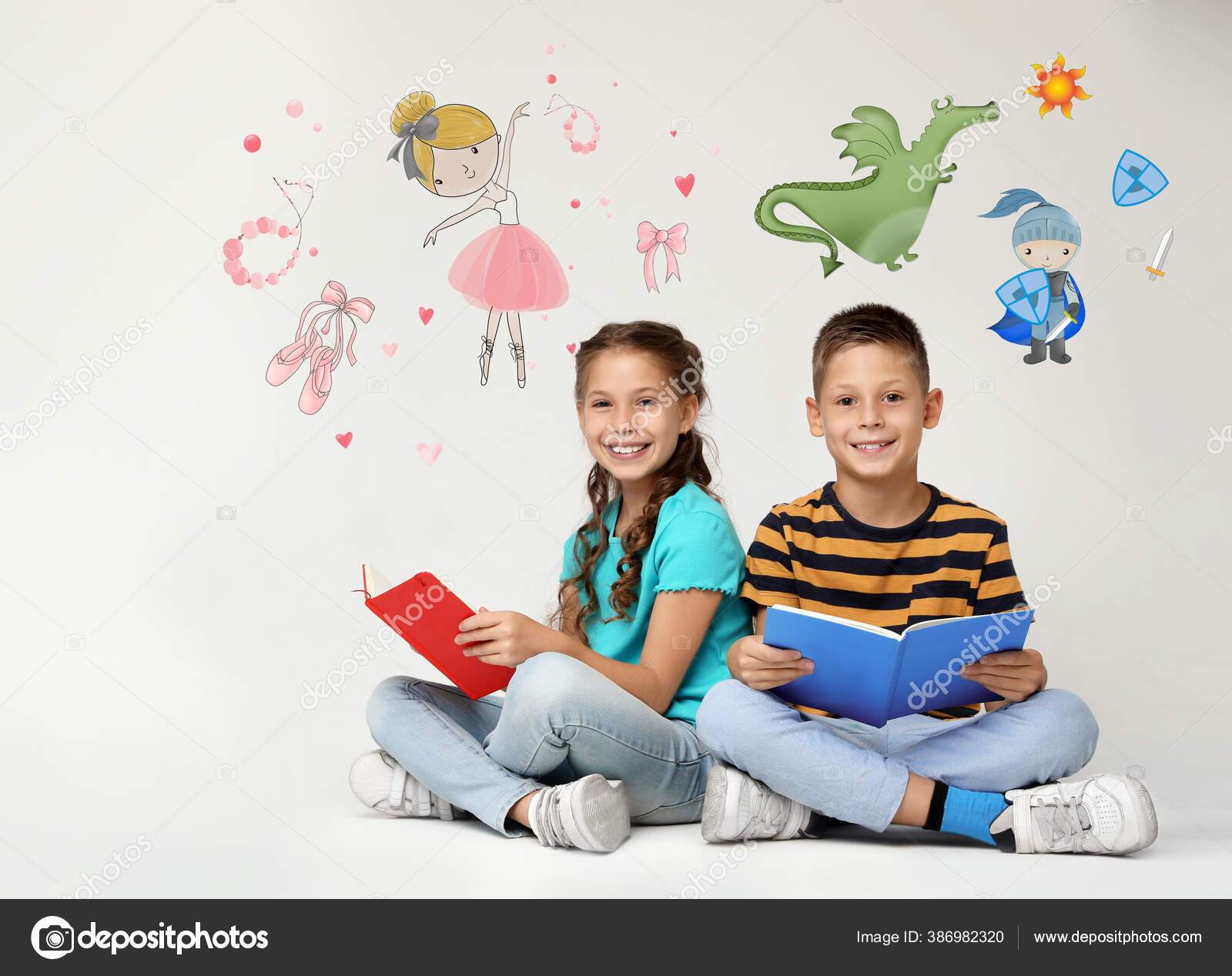 Happy Children Reading Books Grey Background — Stock Photo © NewAfrica ... Happy Children Reading Books Grey Background — Stock Photo © NewAfrica ...