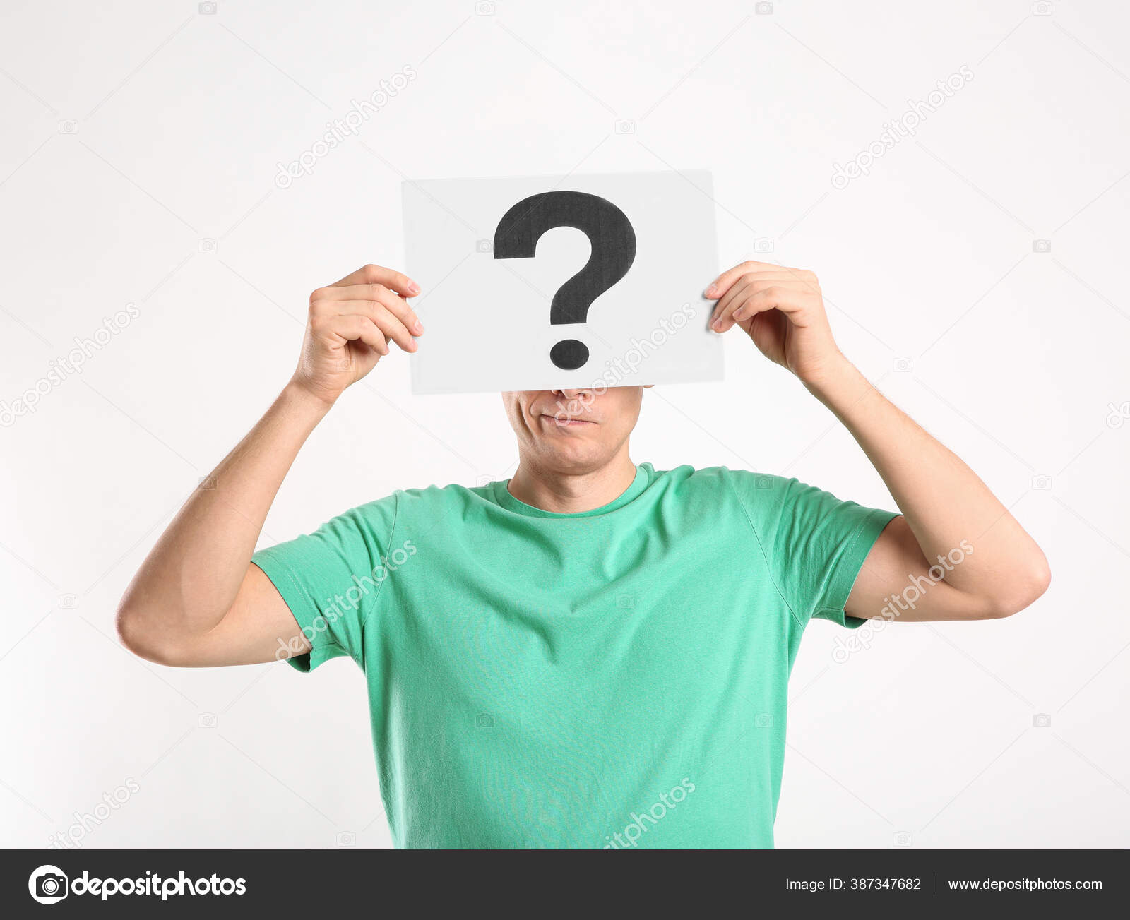 Man Holding Paper Question Mark White Background Stock Photo by ...