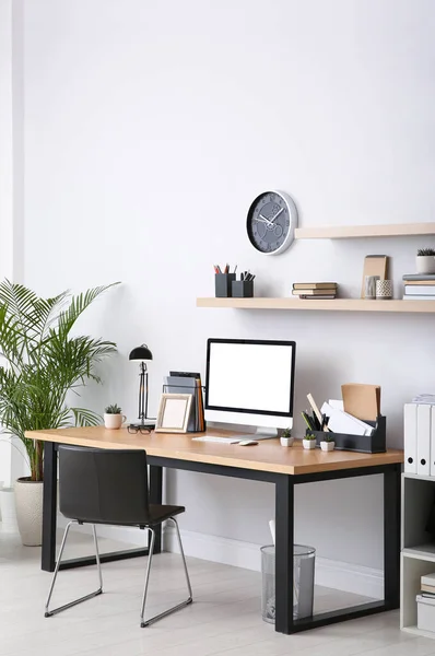 Modern Computer Table Office Interior Stylish Workplace — Stock Photo ...