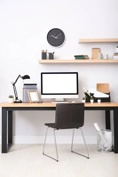 Modern Computer Table Office Interior Stylish Workplace — Stock Photo ...