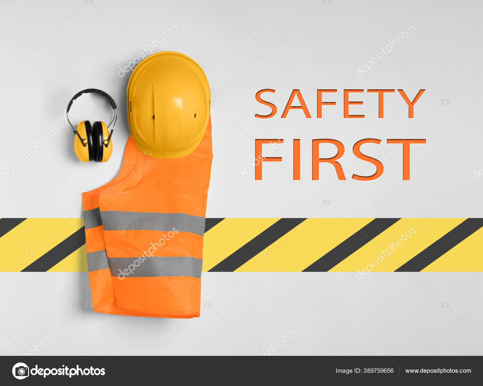 Different Safety Equipment Light Background Flat Lay Stock Photo by ...