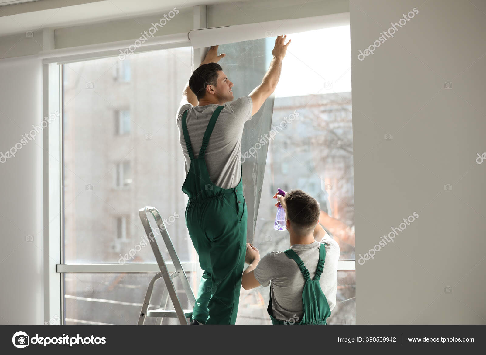 Professional Workers Tinting Window Foil Indoors Stock Photo by ...