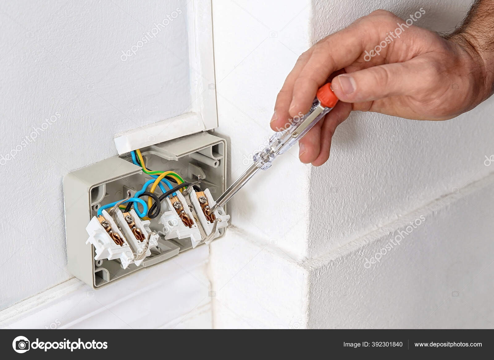 Electrician Neon Lamp Tester Checking Voltage Indoors Closeup Stock ...