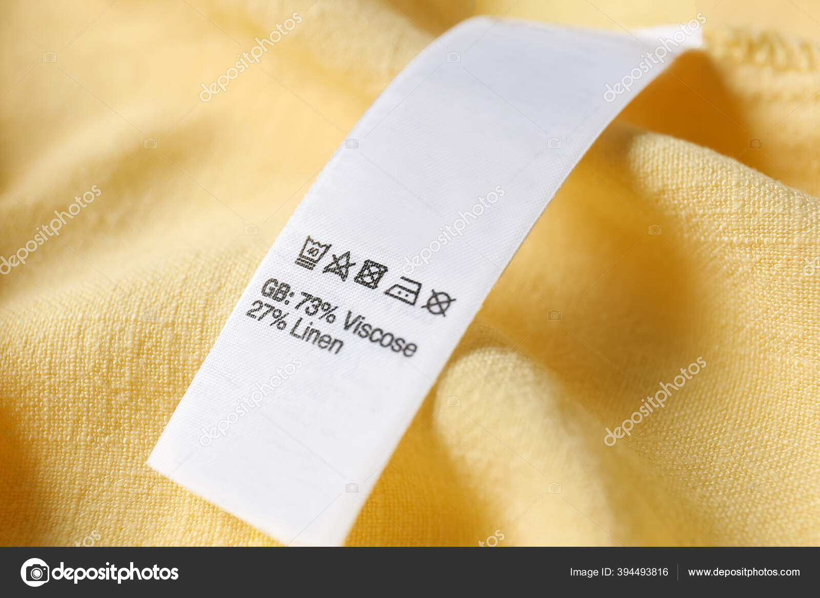 Clothing Label Care Symbols Material Content Yellow Shirt Closeup View ...