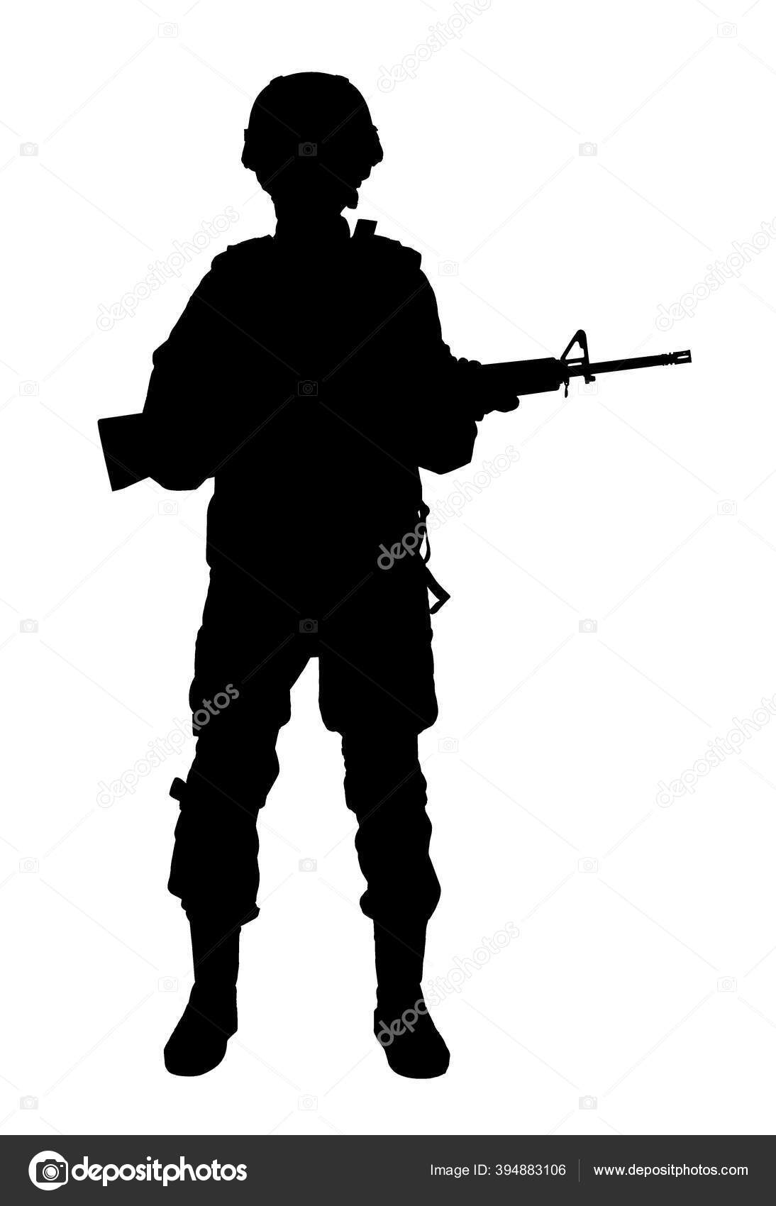 Siluet Tentara Dengan Senapan Serbu Latar Belakang Putih Militer ...