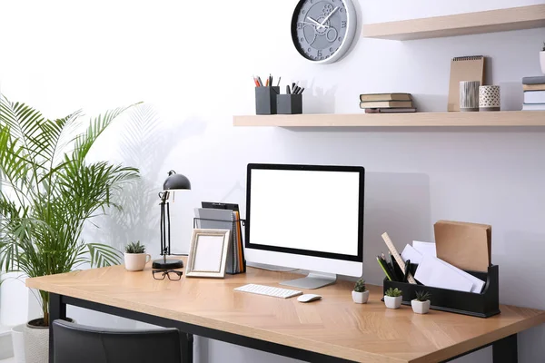 Modern Computer Table Office Interior Stylish Workplace — Stock Photo ...