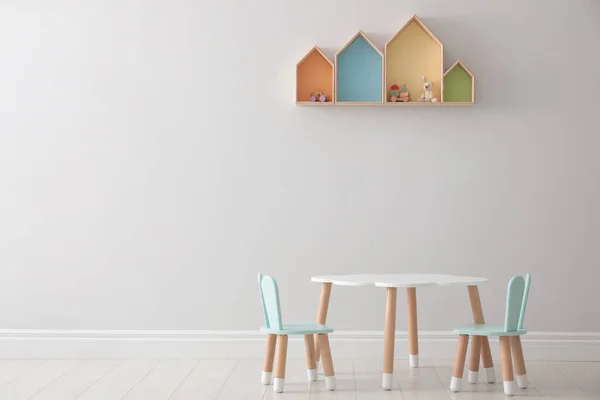Children's Room Interior House Shaped Shelves Little Table — Stock ...