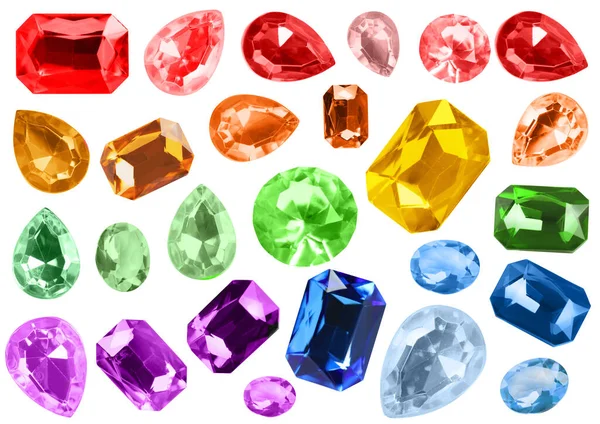 Different Beautiful Gemstones White Background Top View Stock Photo by ...