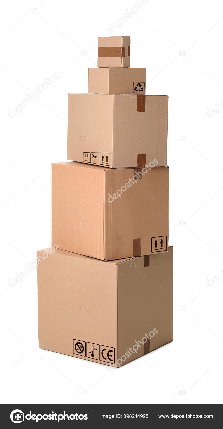 Stack Parcels Different Packaging Symbols White Background Stock Photo ...