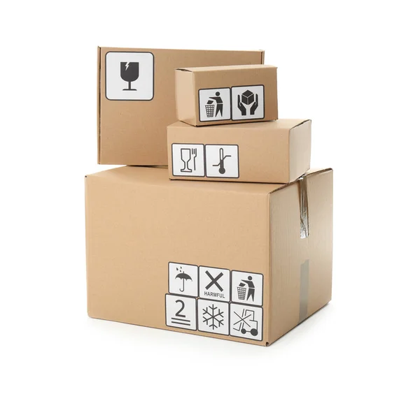 Set Cardboard Boxes Packaging Symbols White Background Stock Photo by ...
