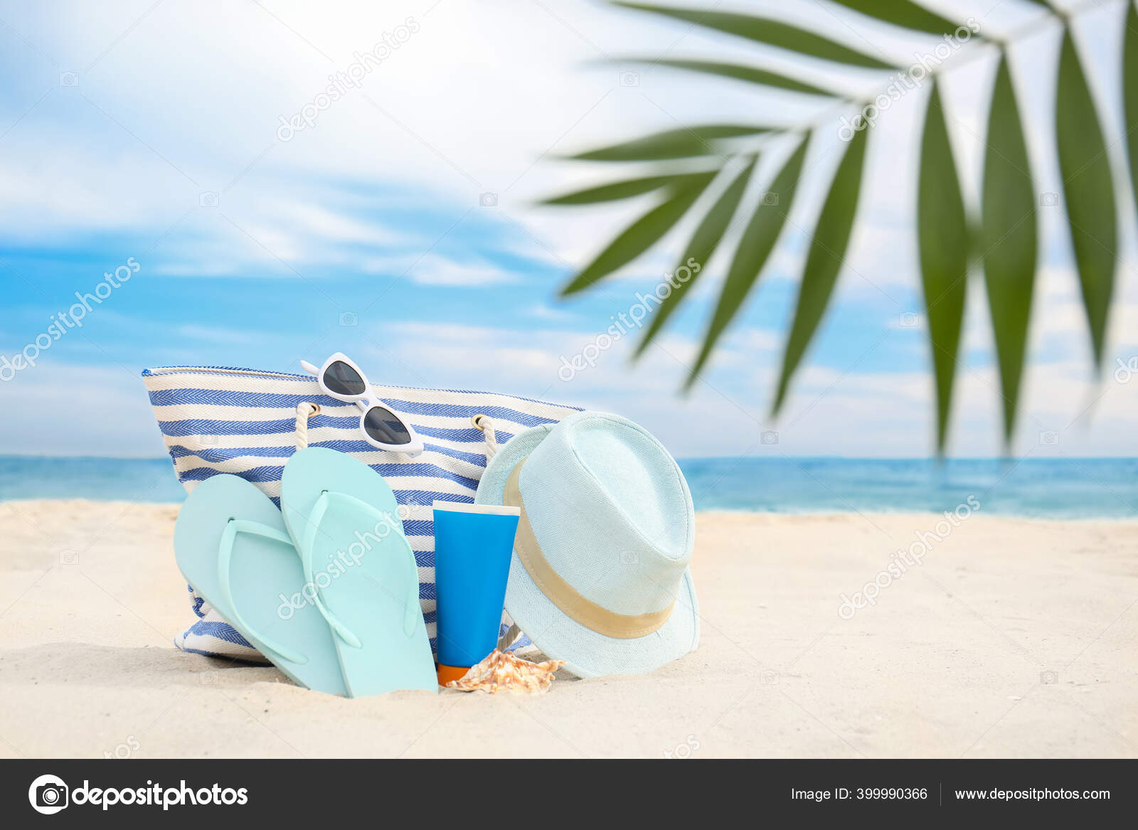 Different Stylish Beach Objects Sand Sea Stock Photo by ©NewAfrica ...