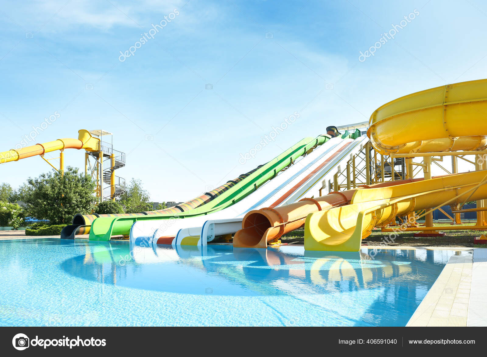 Different Colorful Slides Water Park Sunny Day Stock Photo by ...