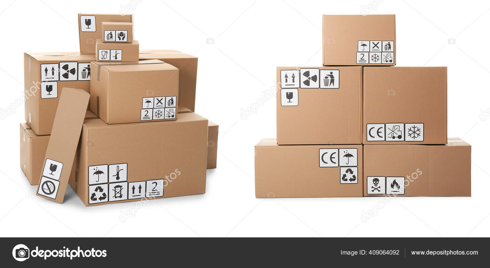 Set Kotak Kardus Dengan Simbol Kemasan Pada Latar Belakang Putih — Stok ...