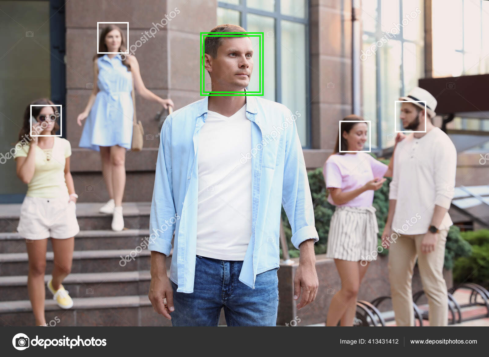 Facial Recognition System Identifying People City Street Stock Photo by ...