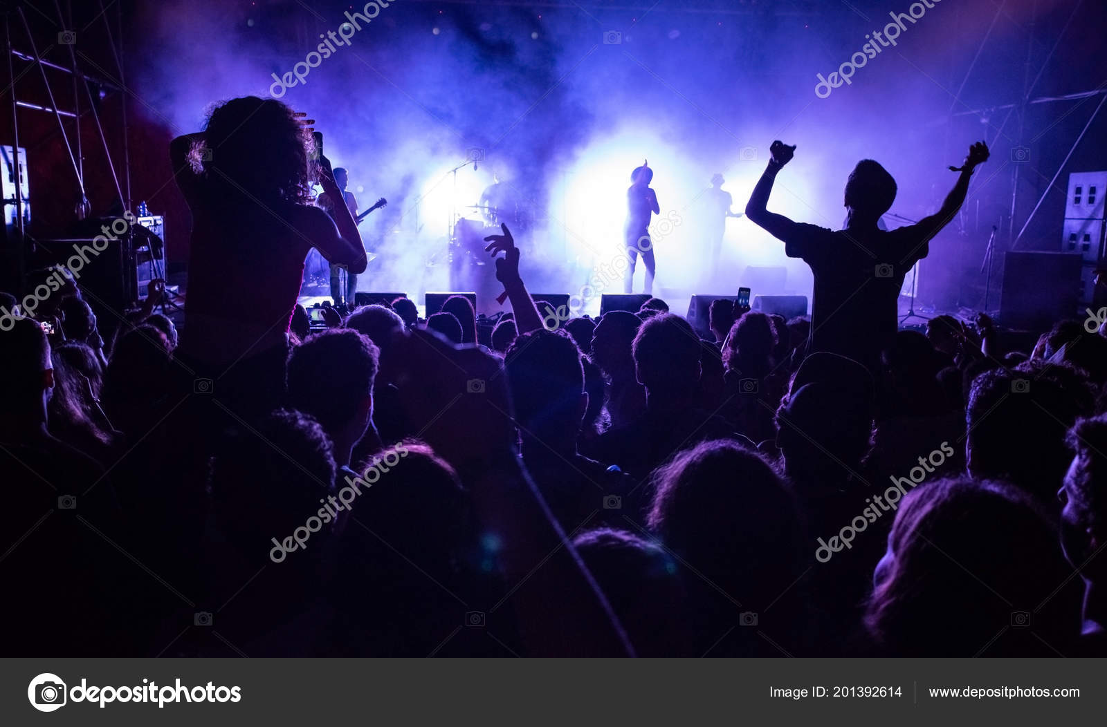 Crowd Of People Cheering With A Stage