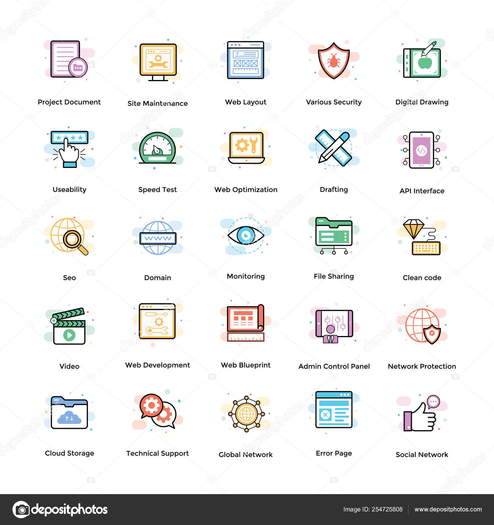 Web Design Flat Icons Pack Consisting Vast Variety Visuals Different ...