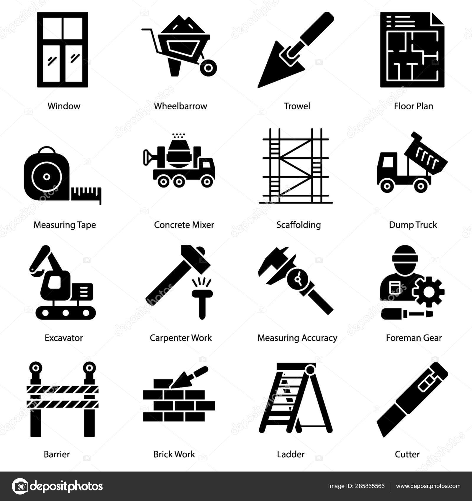 Construction Equipment Glyph Icons Pack Having Designs Machinery ...