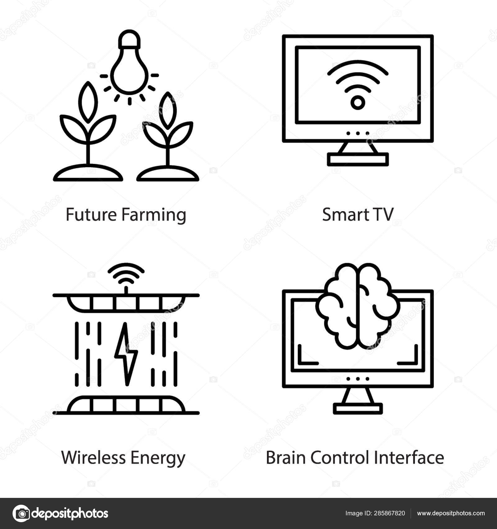 Here Set Smart Technology Line Icons Having Robotic Technological ...