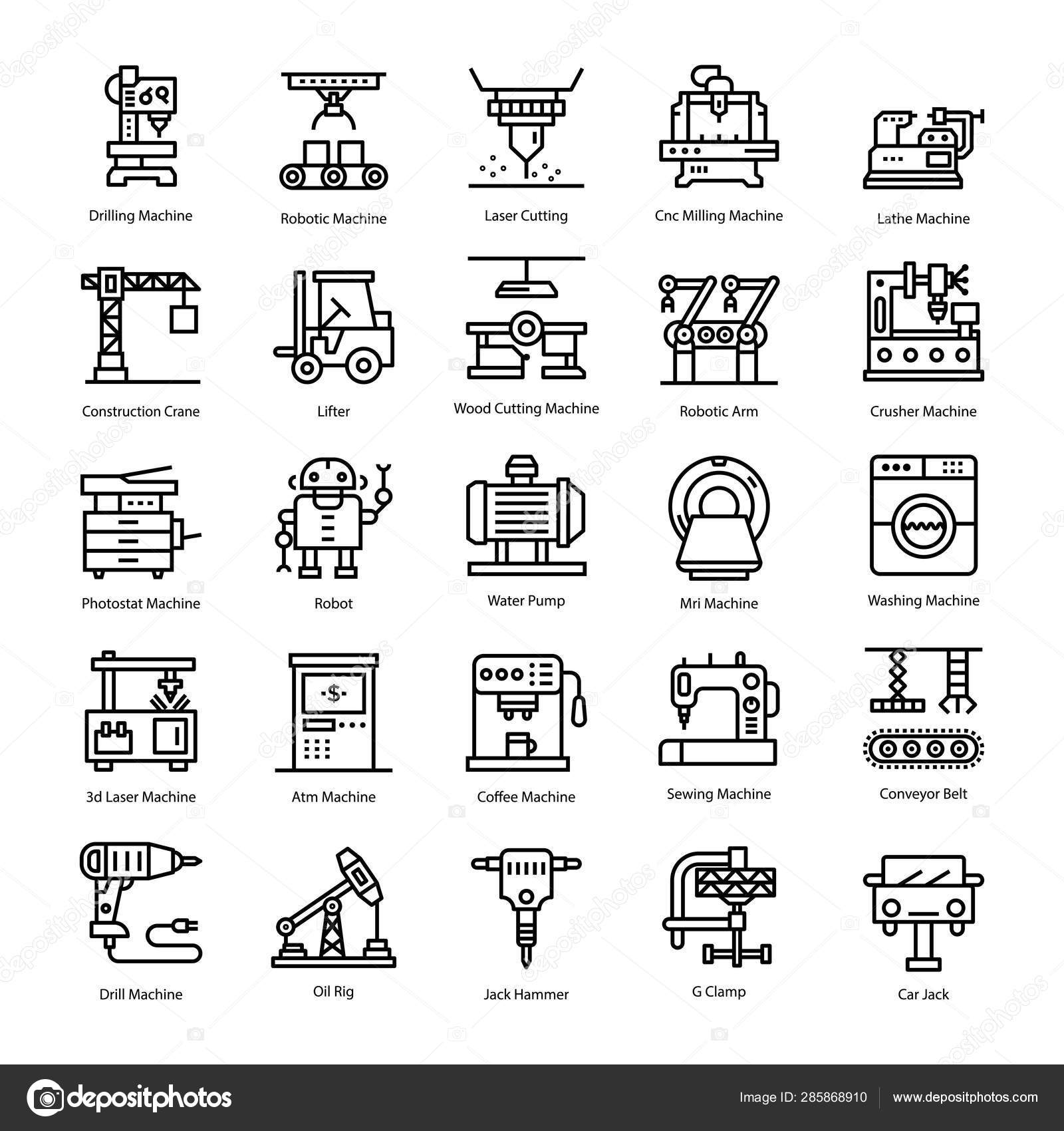 Pack Containing Technical Tools Machine Line Icons Pack Make Your Stock ...
