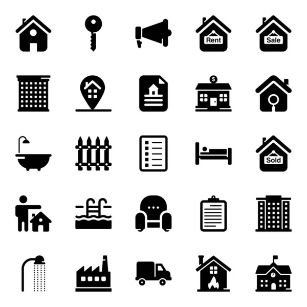 Iconos de glifo inmobiliario en estilo editable e imaginario, perfectos ...