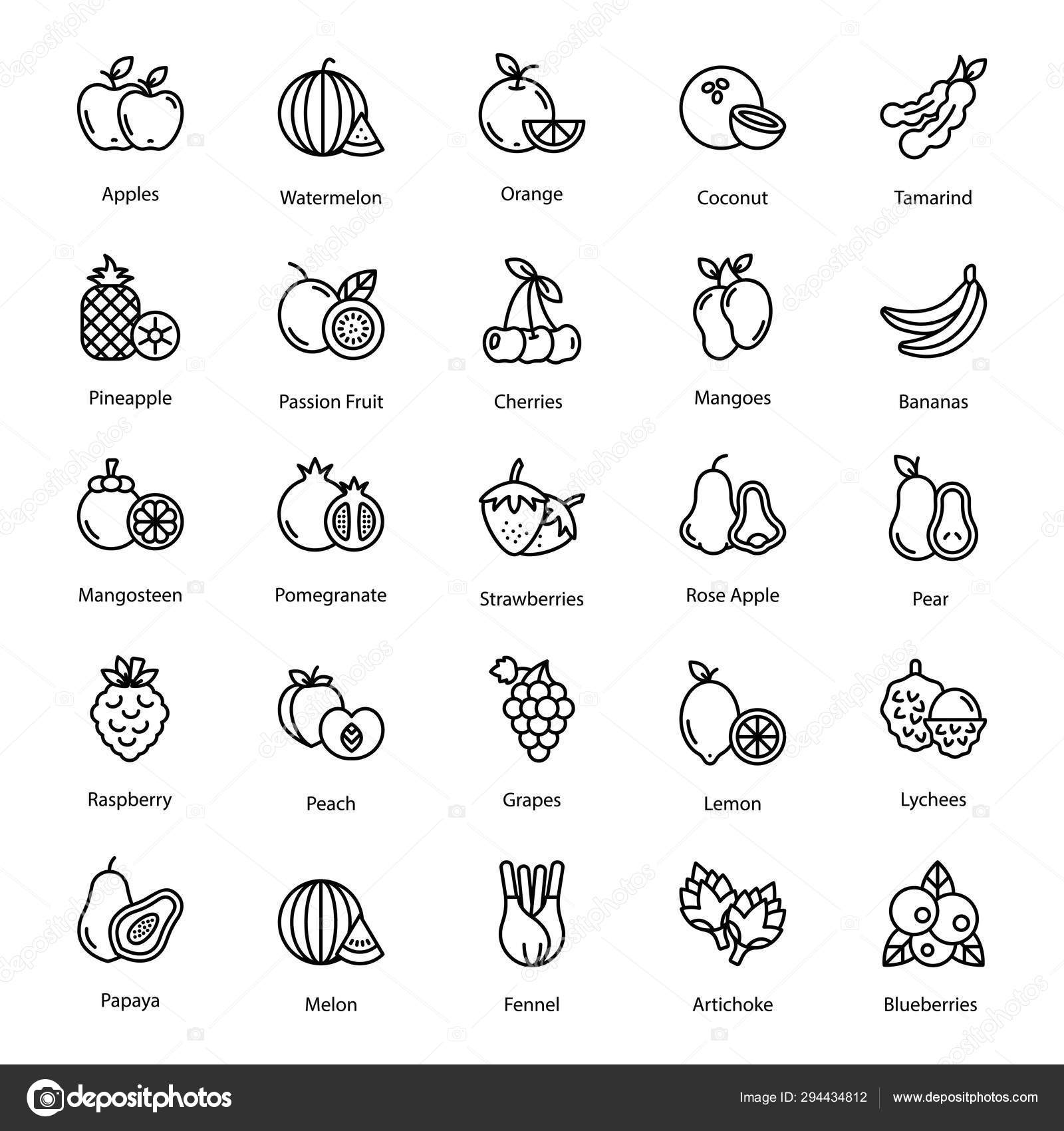 Fruits Icon Vector Pack Perfect Food Industry Amazing Line Style Stock ...