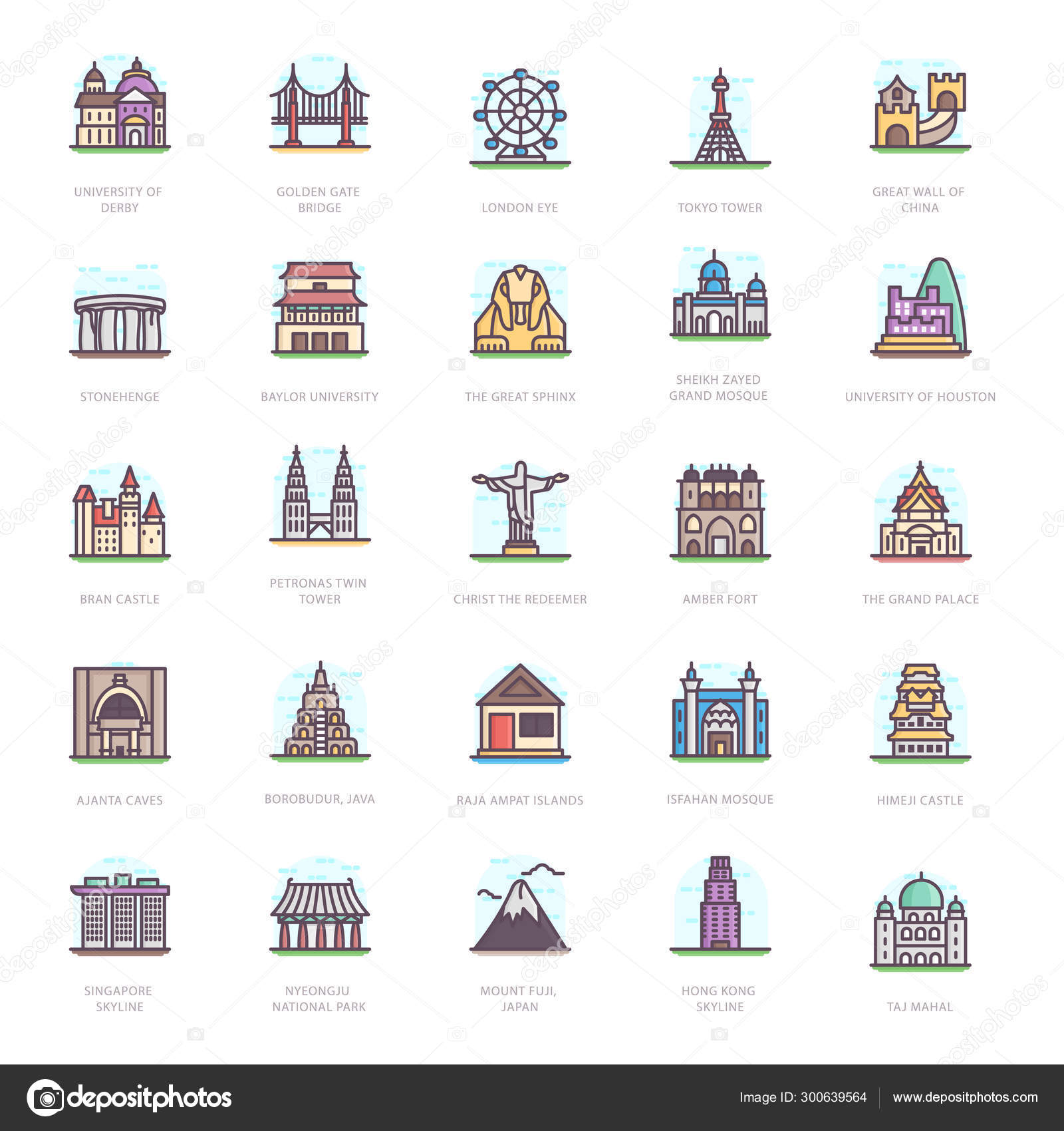 Let Take Glance Pack Historic Buildings Flat Icons You Can ⬇ Vector ...