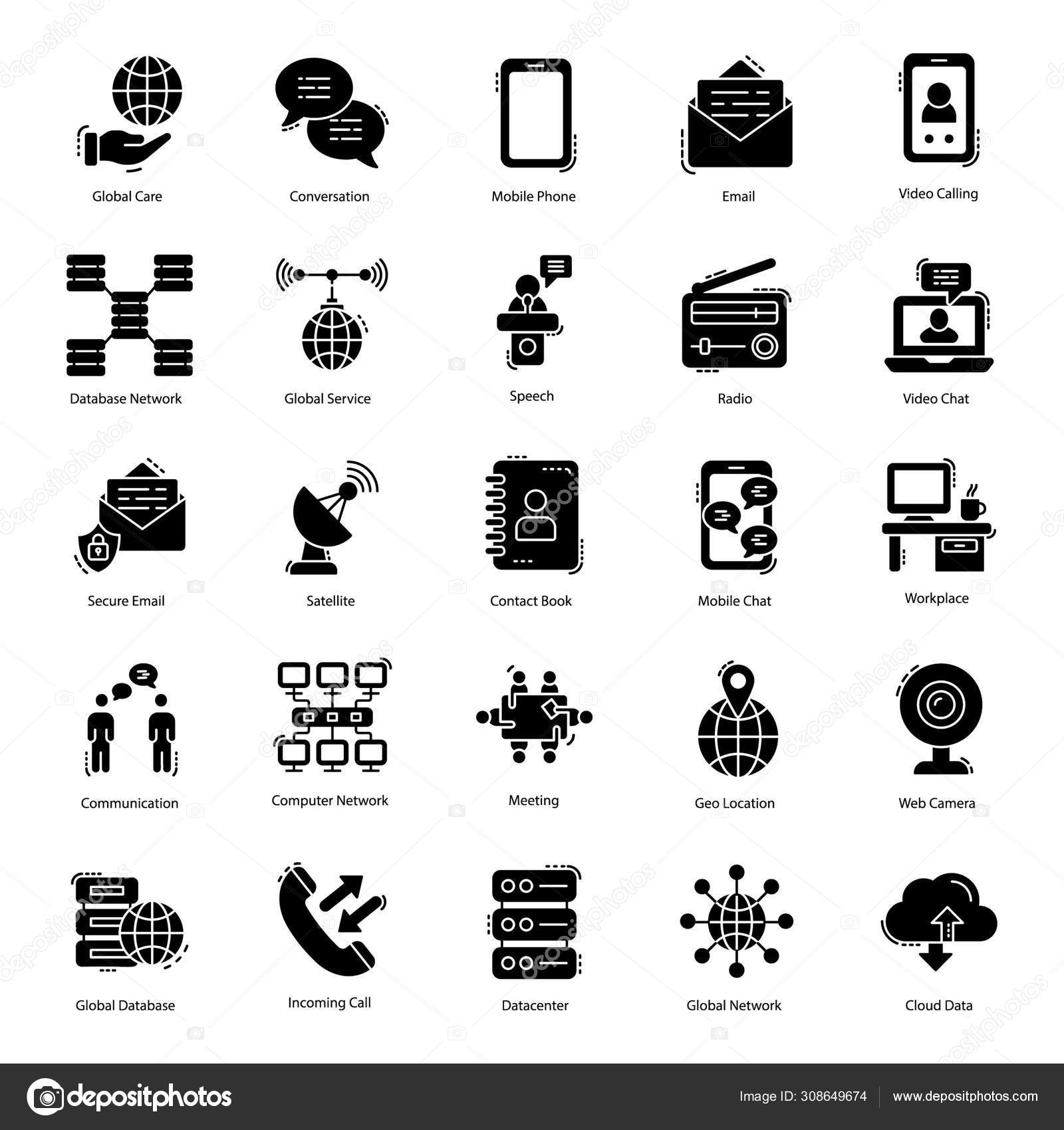 Communication Solid Icons Pack Can Used Digital Communication Data ...