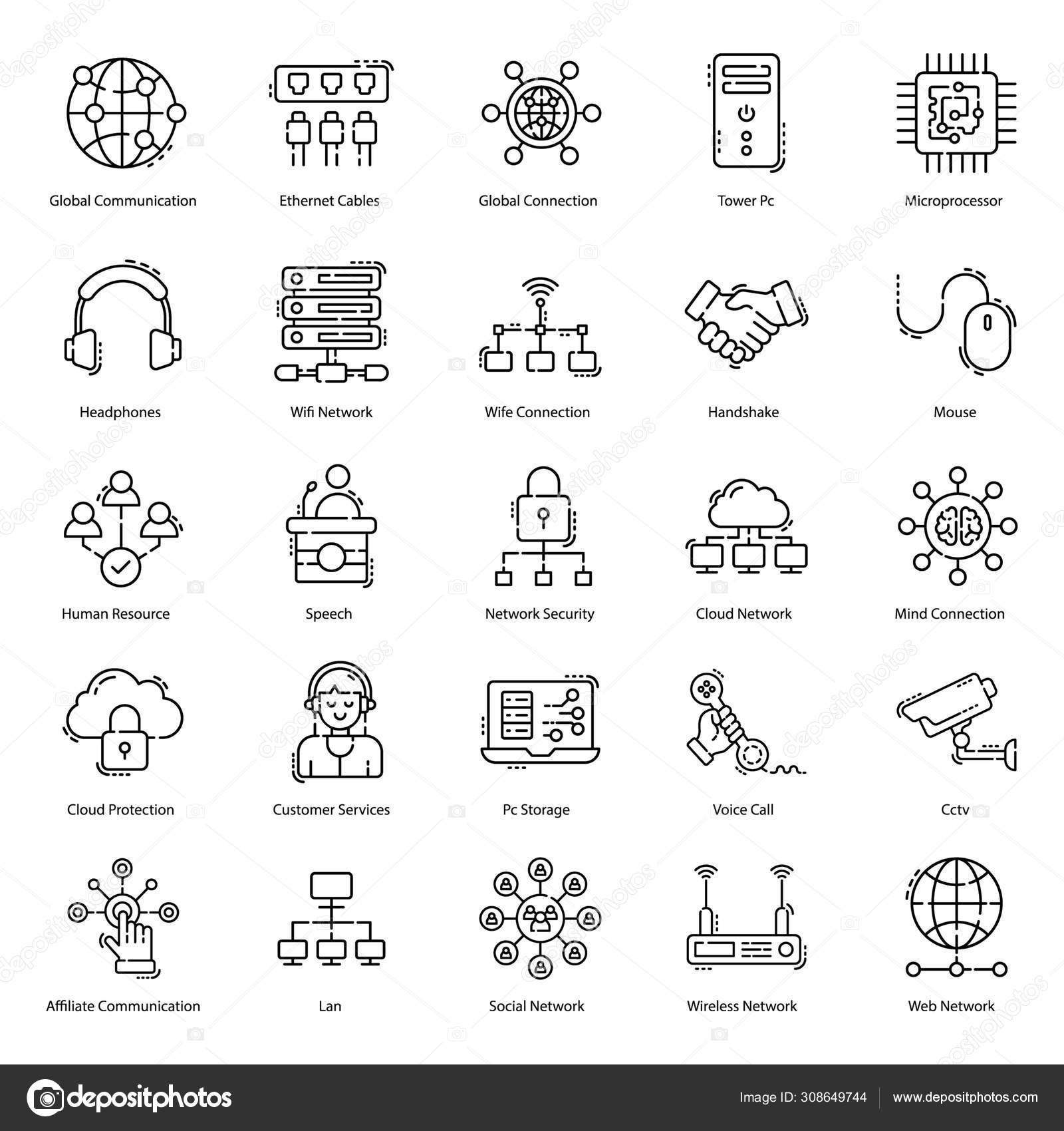 Communication Line Icons Pack Can Used Digital Communication Data ...