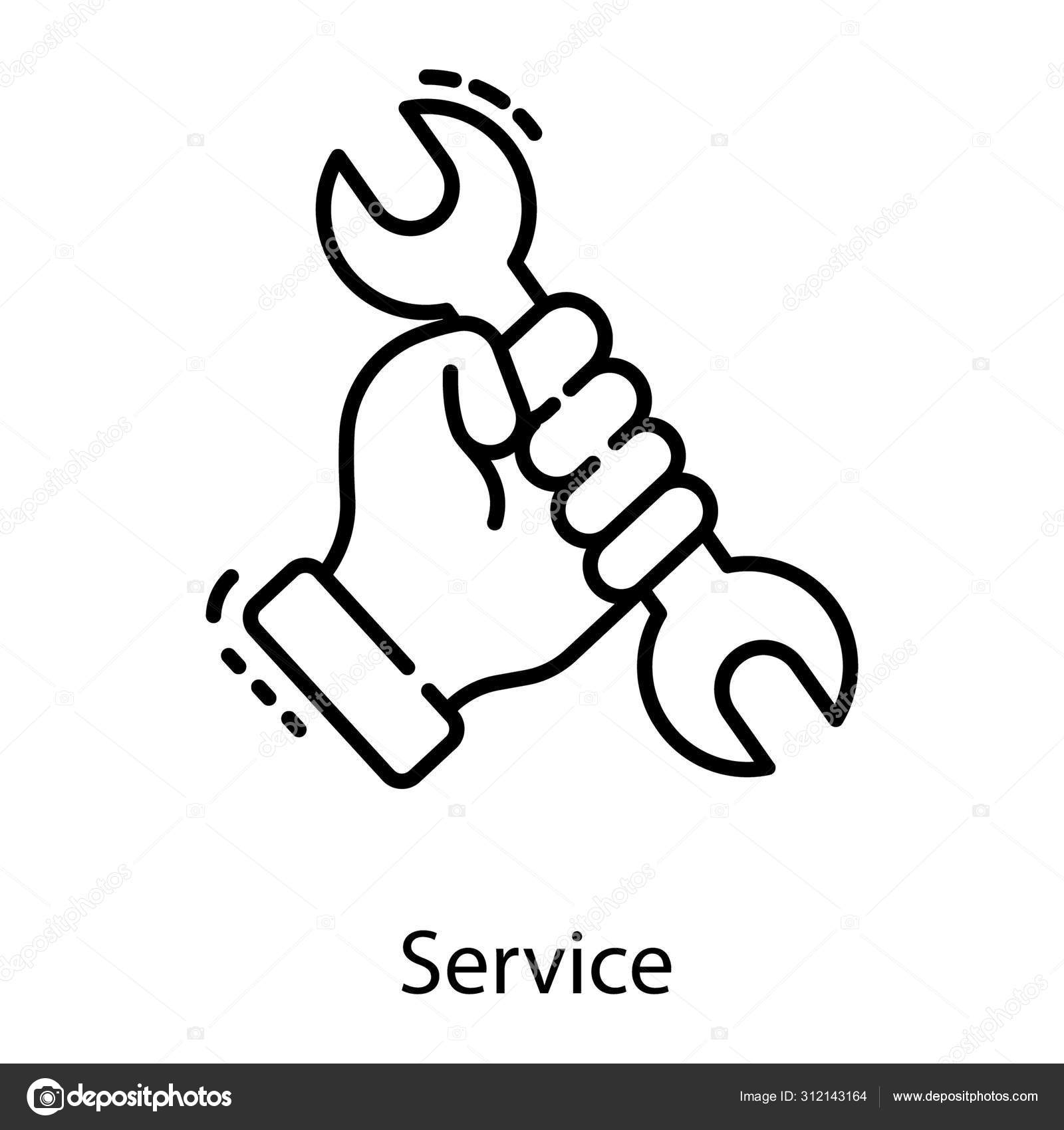Hand Holding Spanner Mechanic Icon Line Vector Repair Services — Stock ...