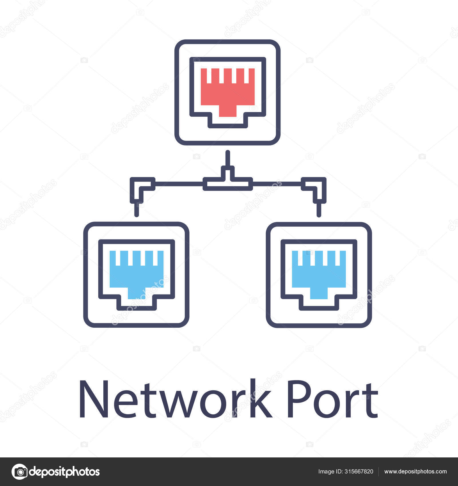 Sharing Broadband Ports Ethernet Sharing Network Port Icon Flat Design ...