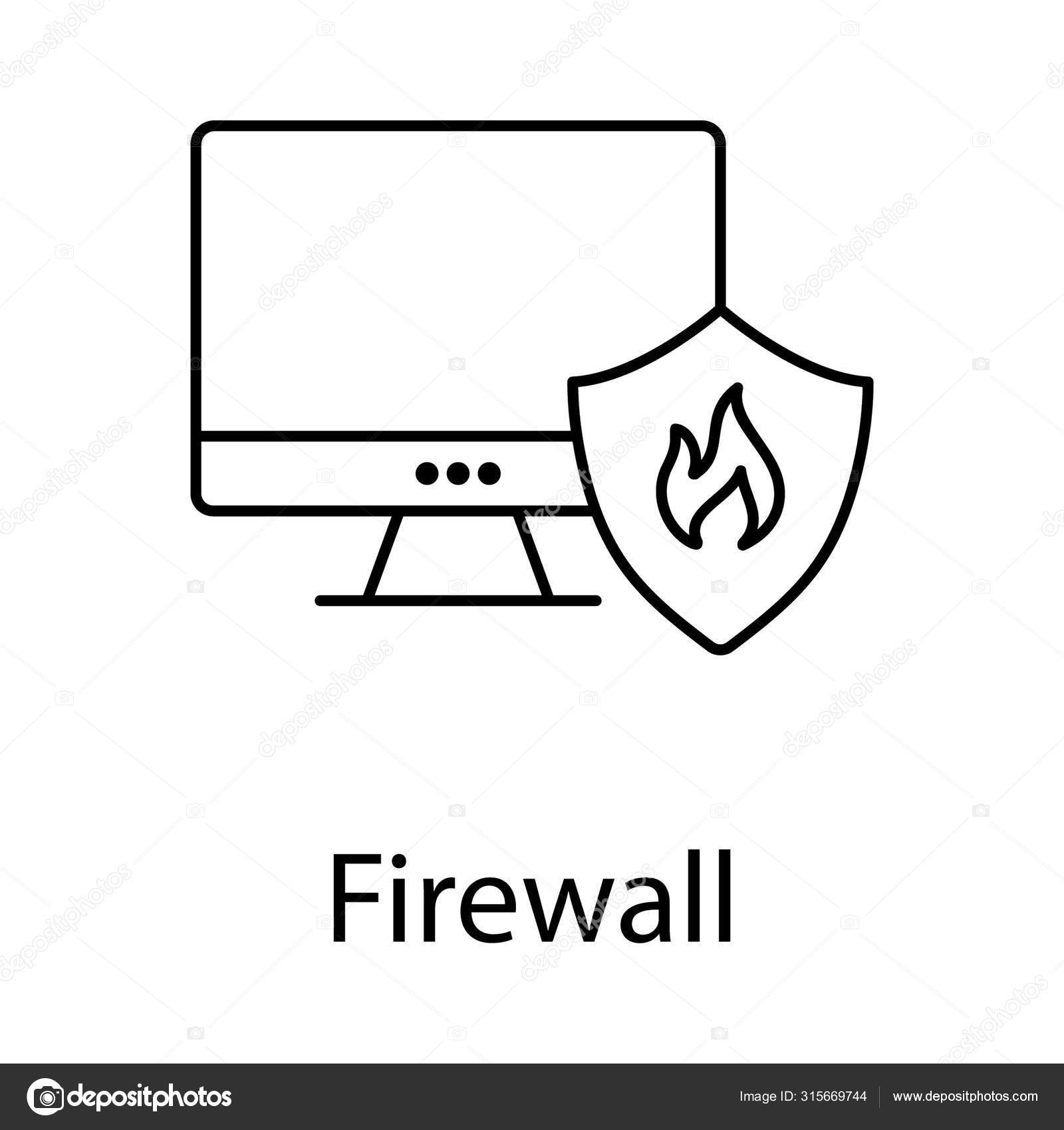 Fire Shield Monitor Firewall Icon Line Design Stock Vector Image by ...