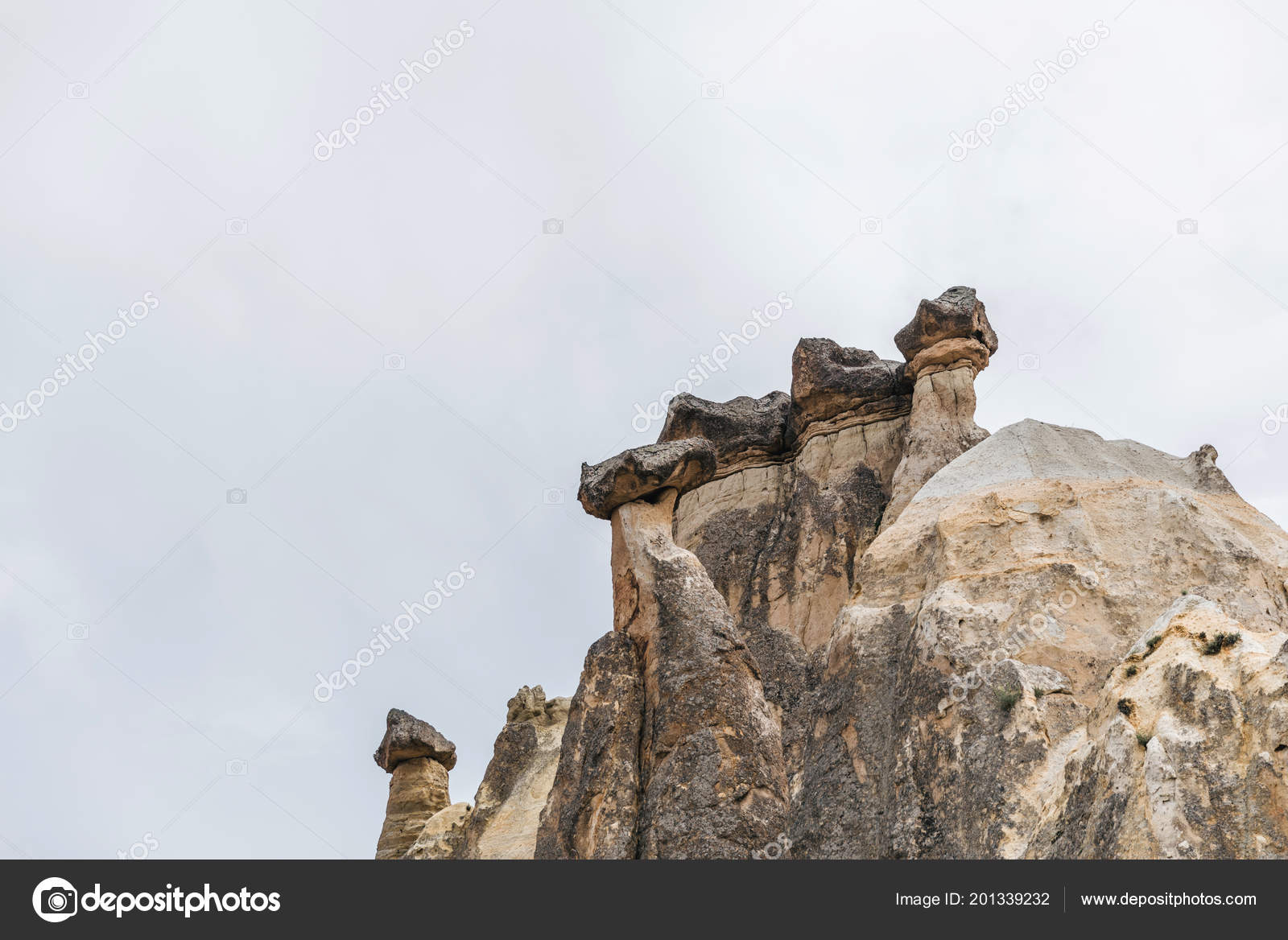 Beautiful Rock Formations Cloudy Sky Cappadocia Turkey — Free Stock ...