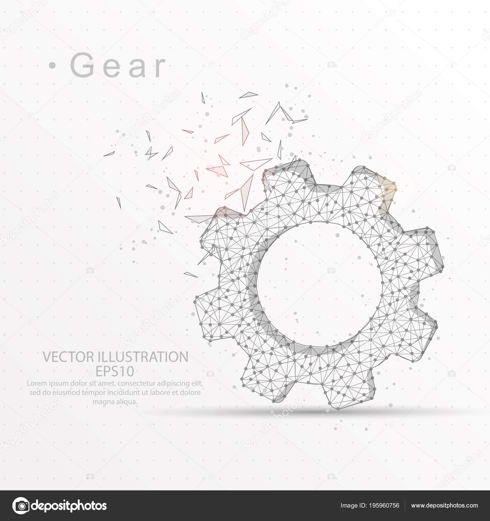 Gear Shape Point Line Composition Digitally Drawn Low Poly Wire Stock ...