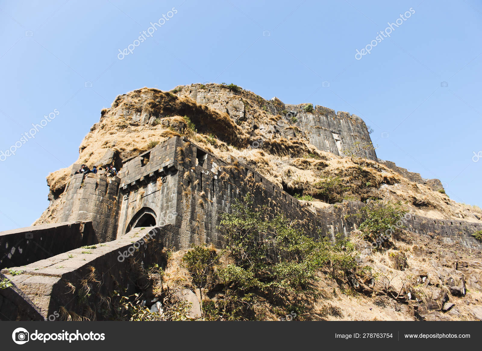 Entrance gate and side view of Lohagad Fort, Pune district, Maharashtra ...
