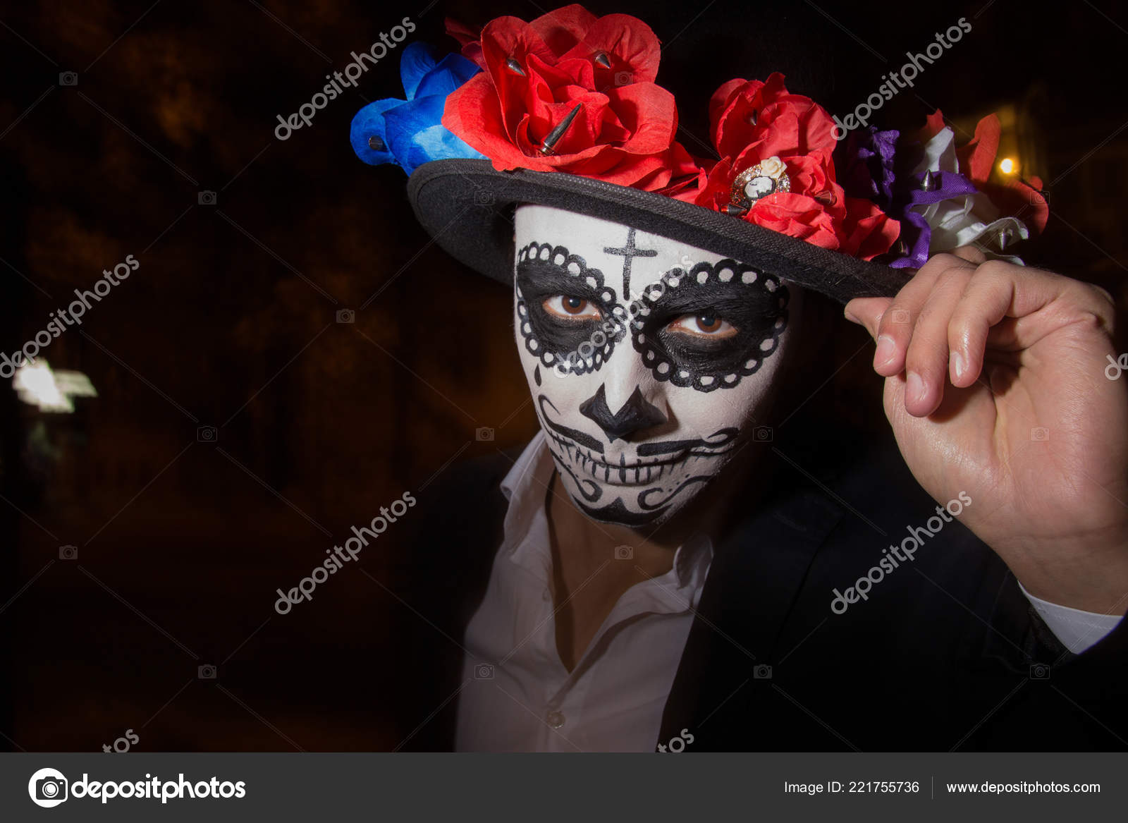 Man Painted Face Skeleton Dead Zombie City Day Day All Stock Photo by ...