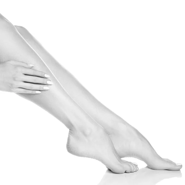 Side View Female Feet Hand White Manicure White Background Stock Photo ...