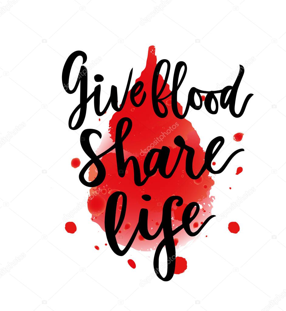 Letras caligráficas dibujadas a mano Dar sangre. Comparte la vida. en ...