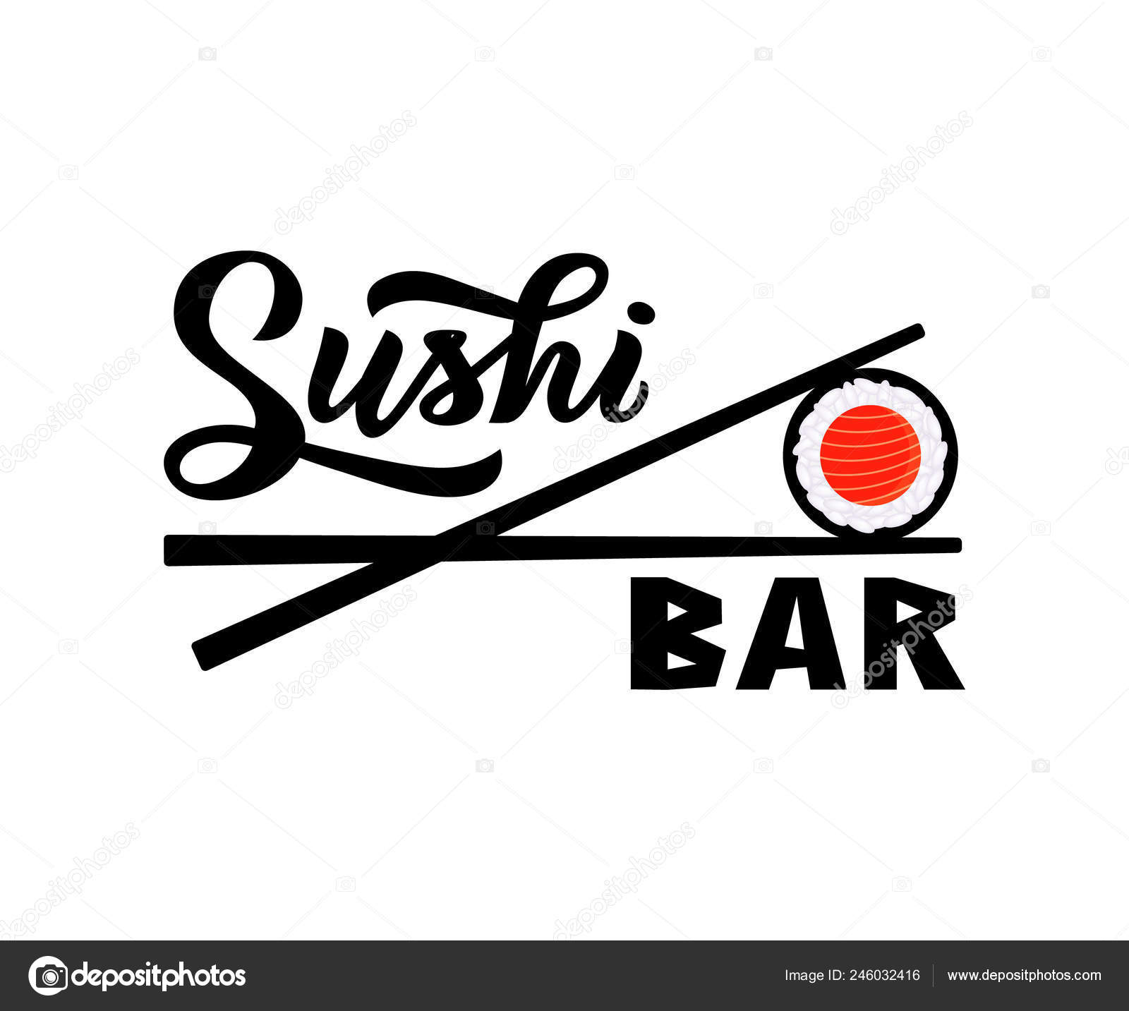 Sushi Bar Hand Lettering Modern Calligraphy Emblem Japanese Food Icon ...