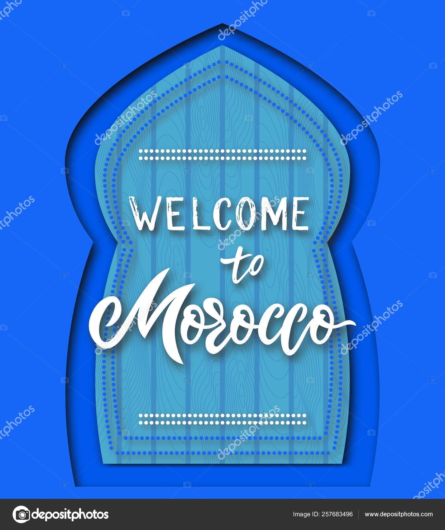 Hand lettering modern calligraphy Welcome to Morocco text with blue ...
