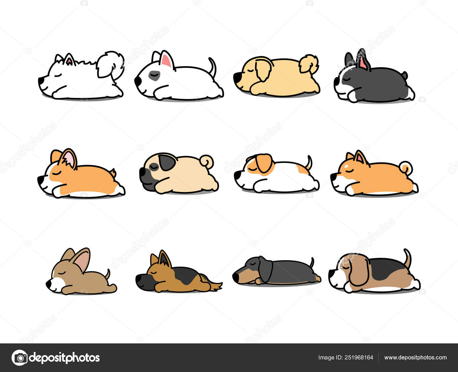 Lazy Dog Sleeping Cartoon Icon Set Vector Illustration Stock Vector ...