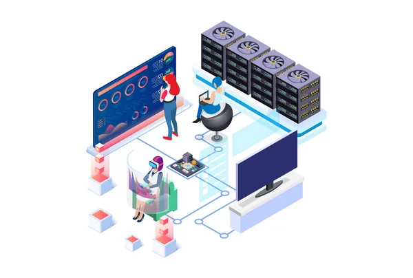 Data collection website template, isometric 3d illustration with ...