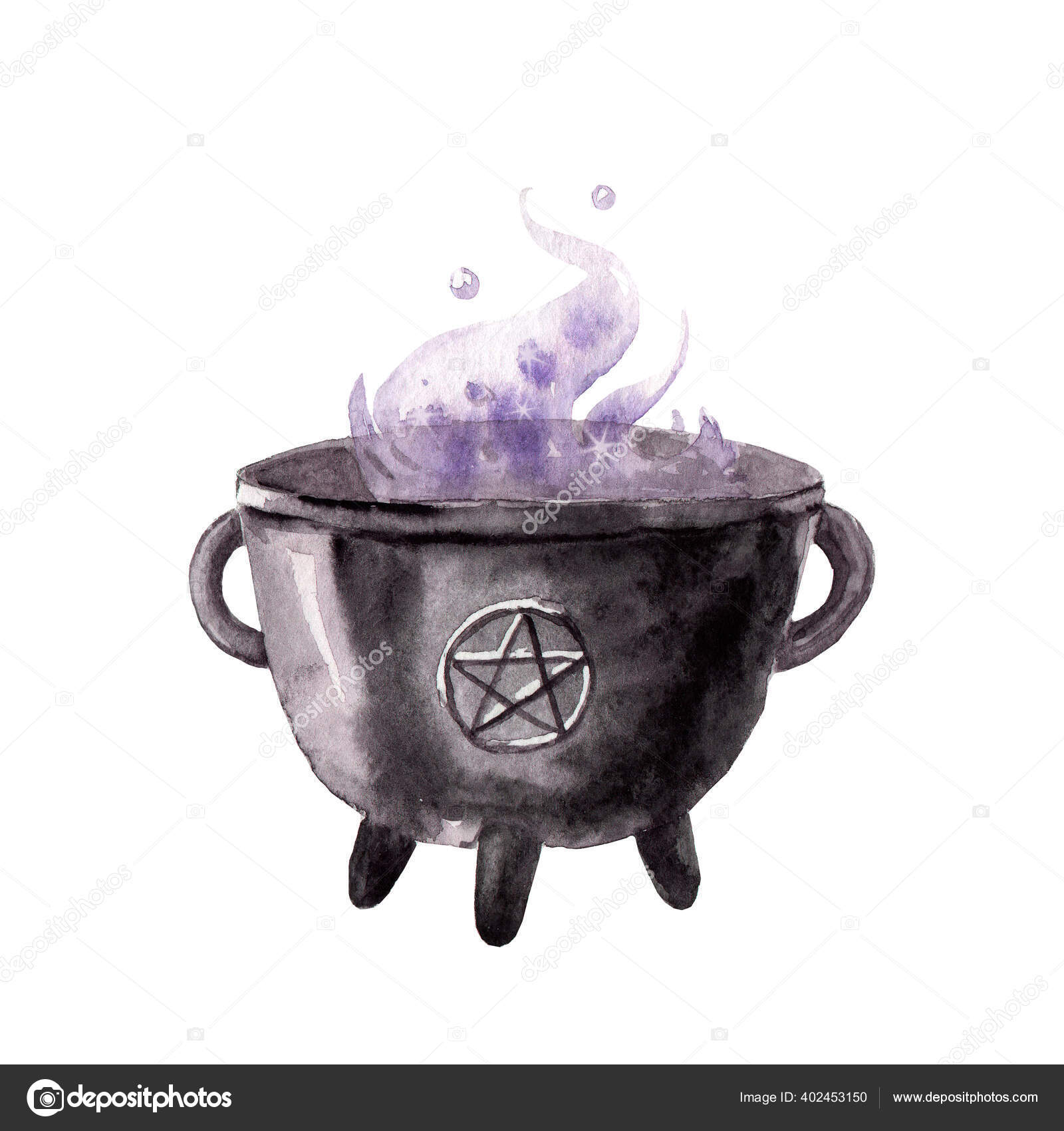 Watercolor Drawing Cauldron Magic Substance Witchcraft Sketch Stock ...