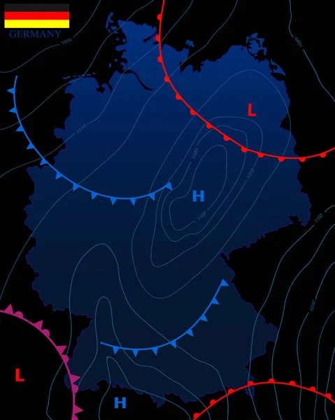 Weather map of the Germany. Meteorological forecast on a dark ...