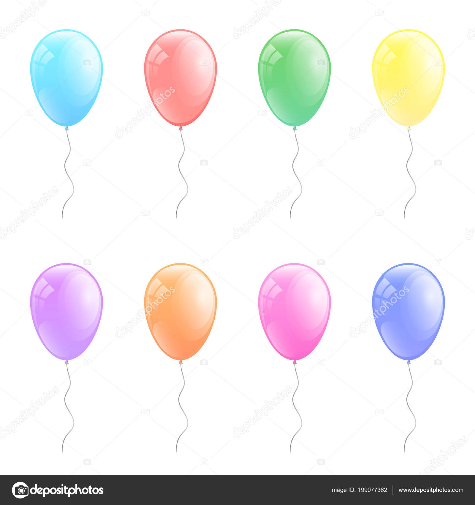 Collection Pastel Coloured Balloons Isolated White Background Vector ...