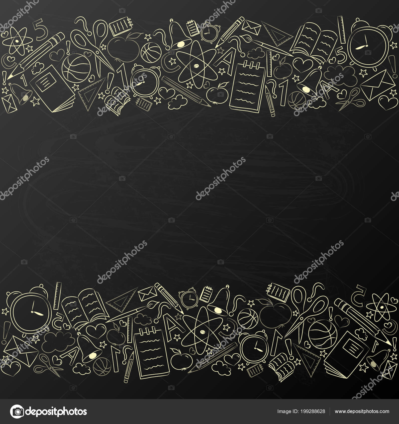 School Background Hand Drawn Accessories Blackboard Vector Stock Vector ...