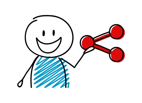 Cartoon Stickman Holding Share Social Media Icon Vector Stock Vector ...
